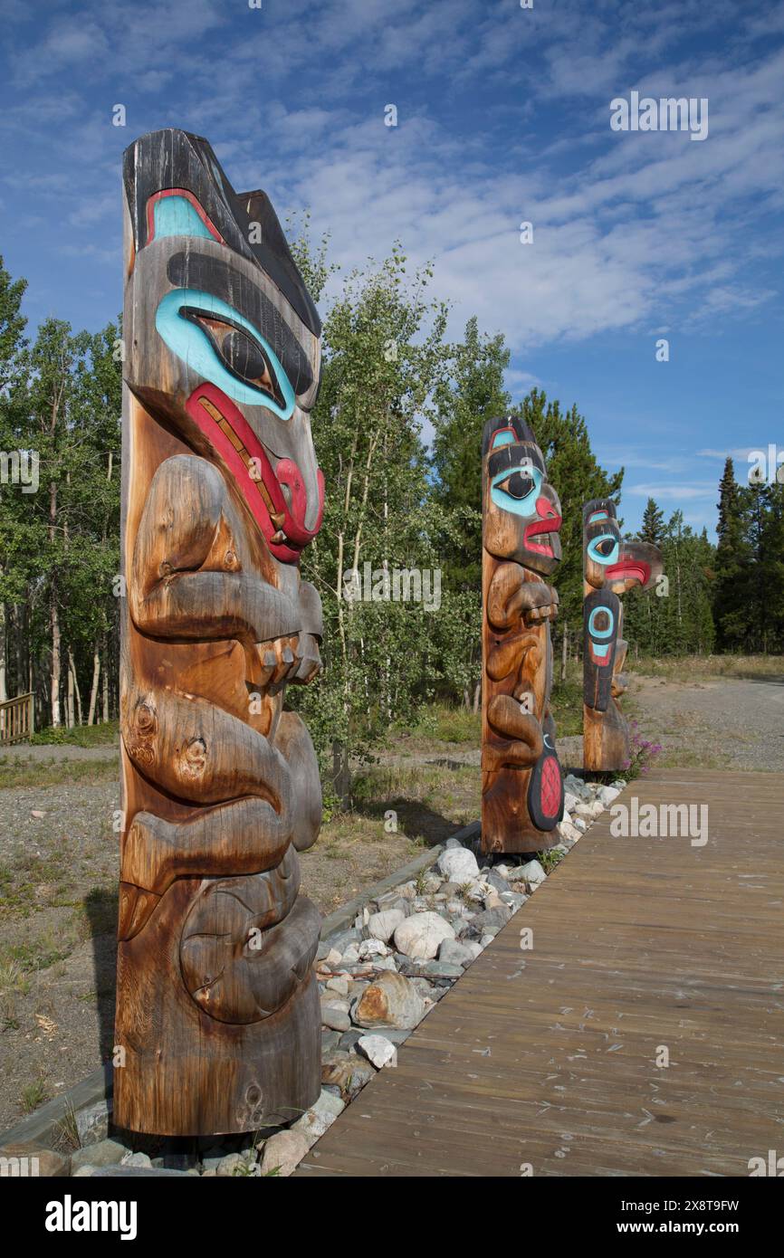 Canada, Yukon, Teslin, Teslin Tlingit Heritage Center, Totem Poles ...