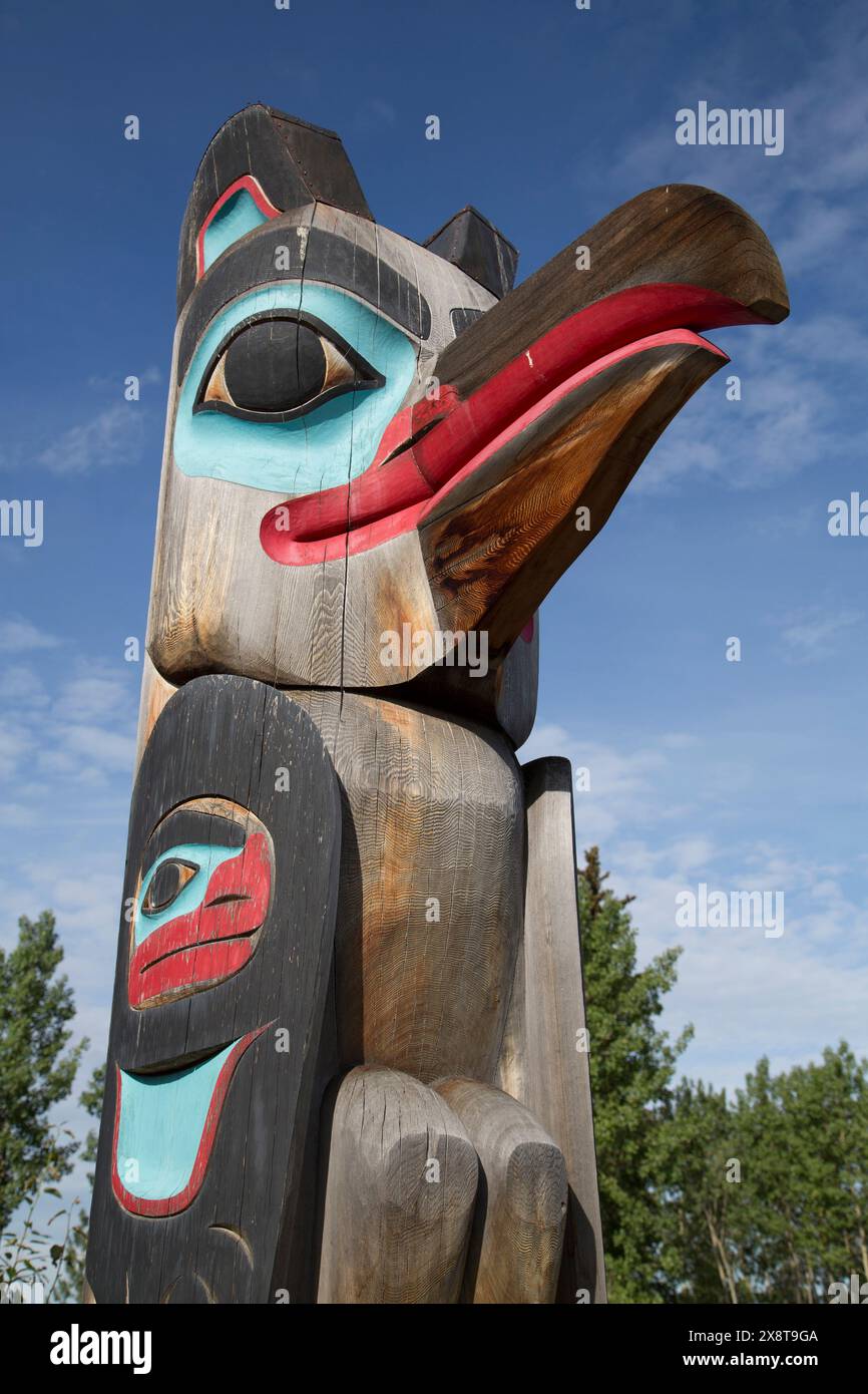 Canada, Yukon, Teslin, Teslin Tlingit Heritage Center, Totem Pole ...