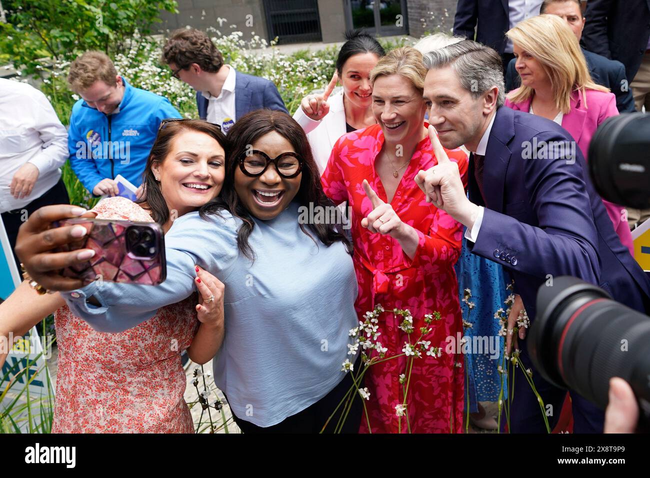 Taoiseach and Fine Gael leader Simon Harris and European candidate Nina ...