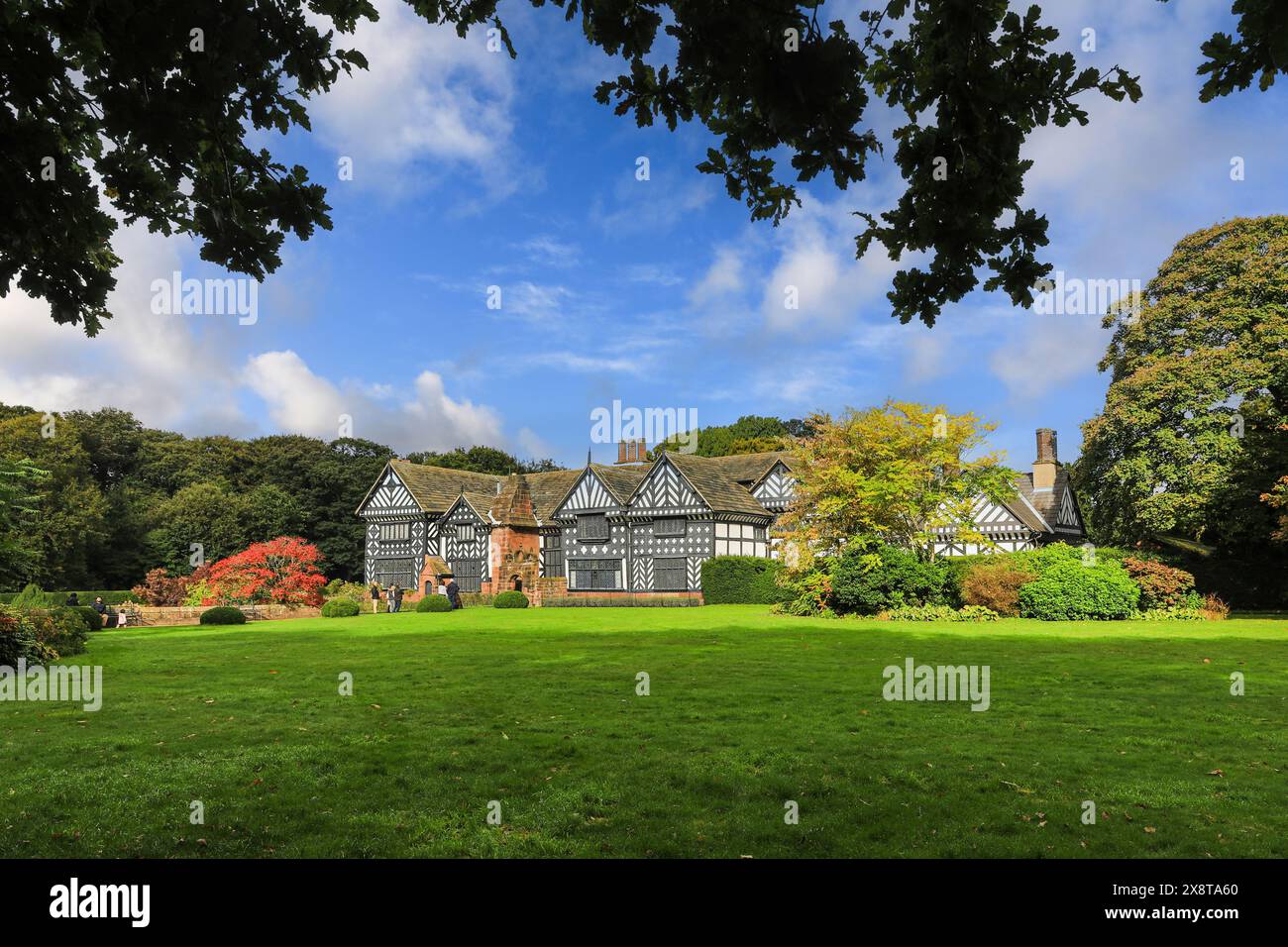 Speke Hall, a black and white painted wood-framed wattle-and-daub Tudor ...