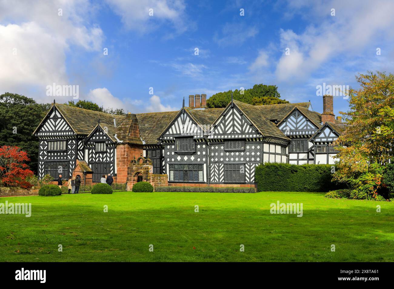 Speke Hall, a black and white painted wood-framed wattle-and-daub Tudor ...