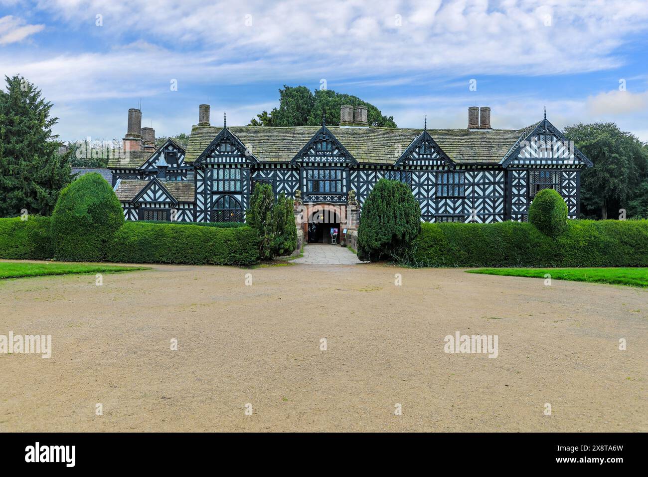 Speke Hall, a black and white painted wood-framed wattle-and-daub Tudor ...