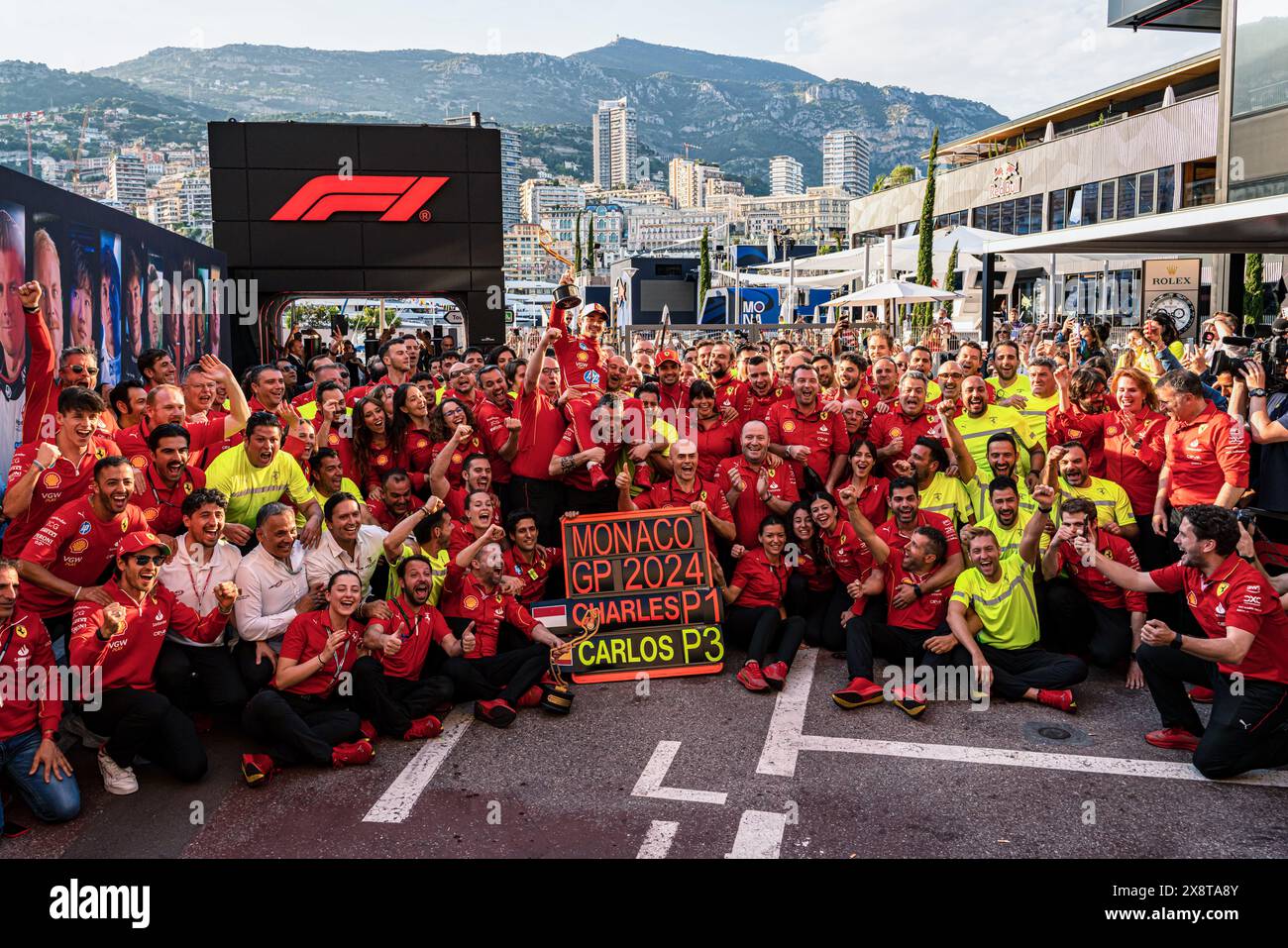 Monaco, Monaco. 26th May, 2024. Scuderia Ferrari HP F1 team celebrates ...