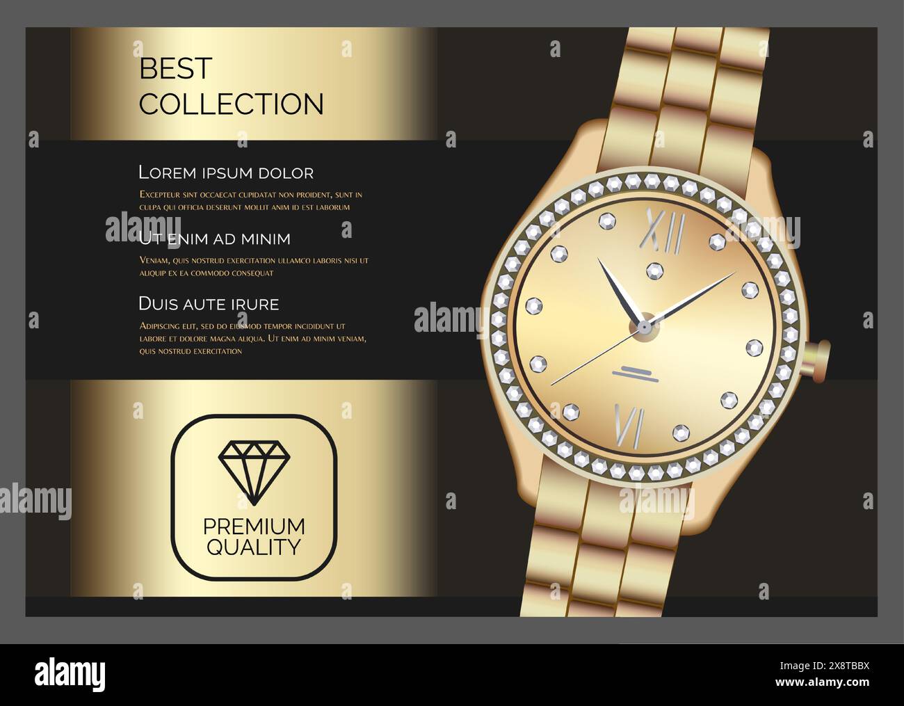 Wristwatch ad banner. Golden wrist clock. Luxury watch advertising ...