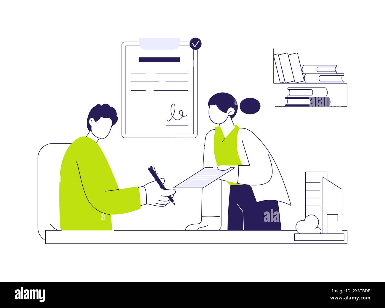 Signing contract with architect abstract concept vector illustration ...