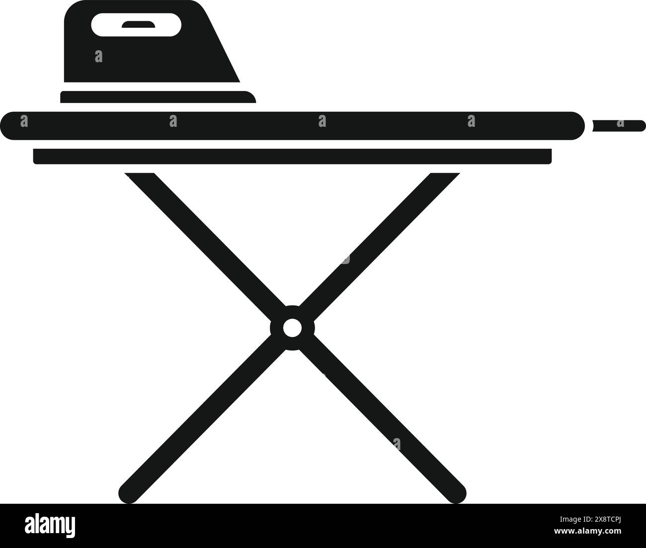 Simple black and white icon representing a clothes iron on an ironing ...