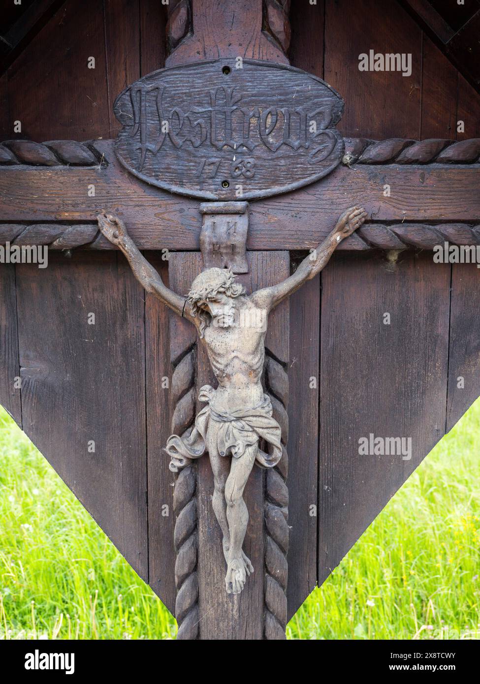 Wayside shrine, Christ on the cross, plague cross, near Irdning ...