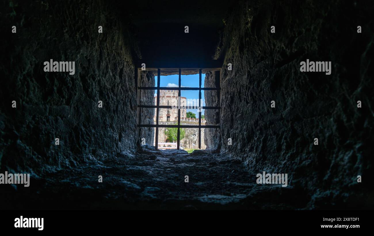 View of the castle wall from the dungeon window in Yedikule Castle ...