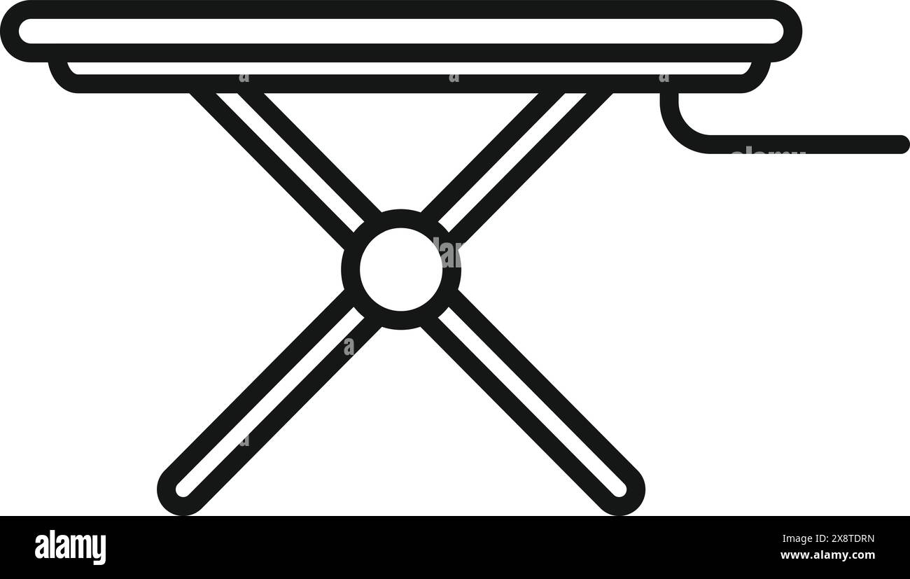 Simplistic line drawing of an ironing board icon in black and white ...