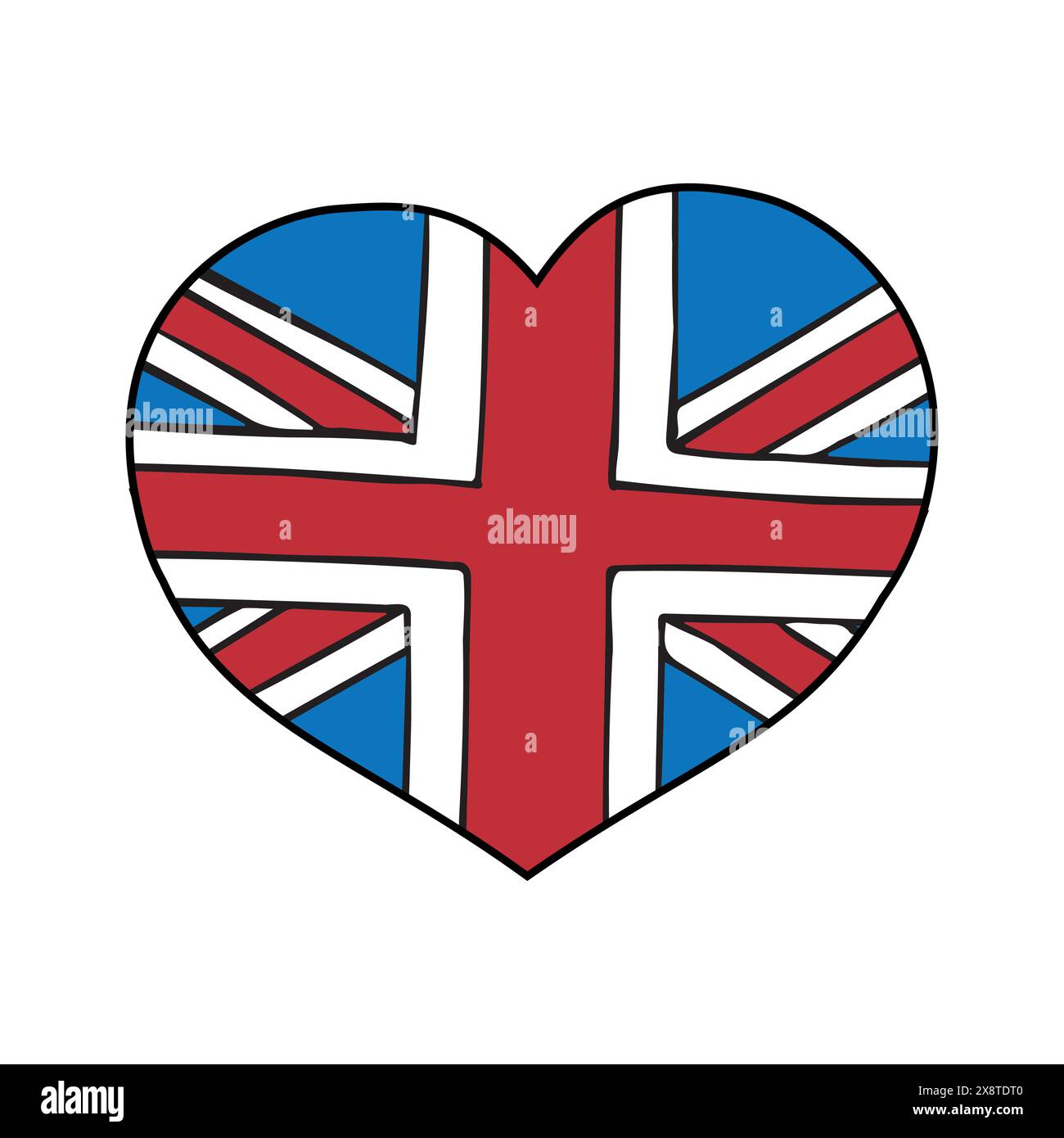 Vector hand drawn doodle sketch colored Great Britain flag heart ...