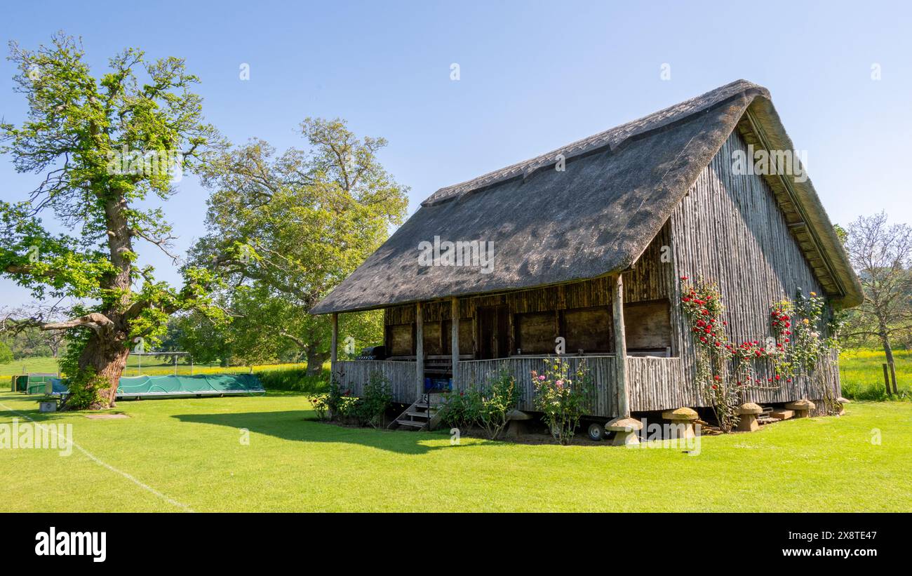 Old Wooden Thatched Cricket Pavillion, Stanway, Gloucestershire Stock ...
