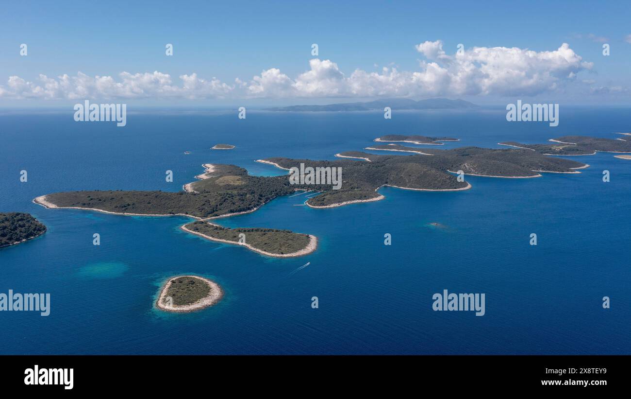 Aerial view, Pakleni or Paklinski Islands off the island of Hvar ...