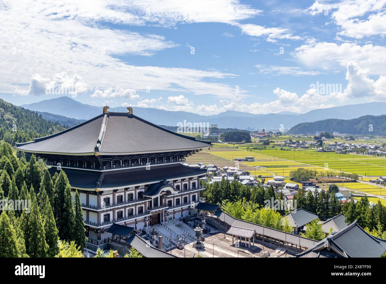 View of Katsuyama from Echizen Daibutu Buddhist temple complex, Fukui ...
