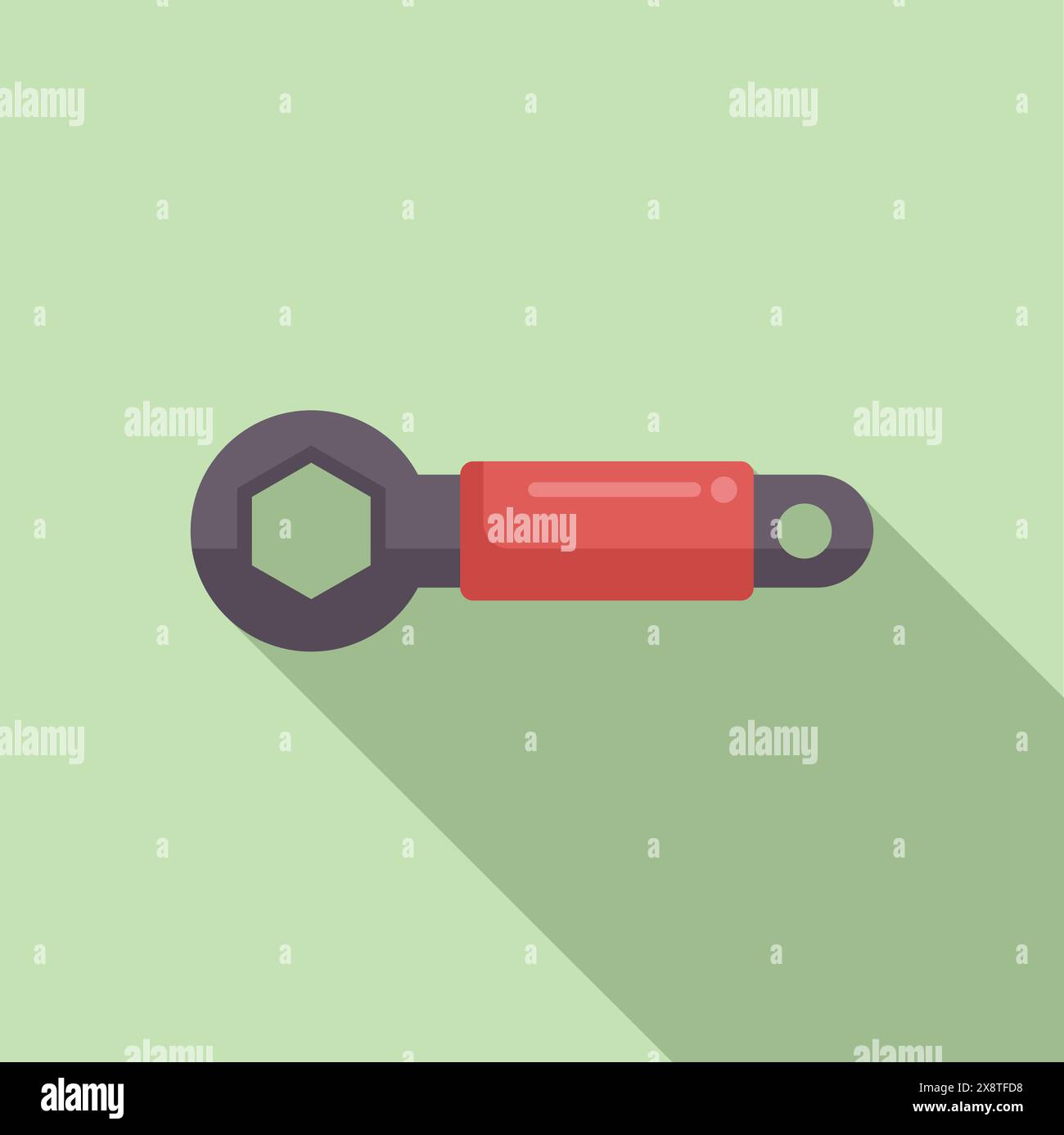 Vector illustration of a red and black spanner on a green background ...