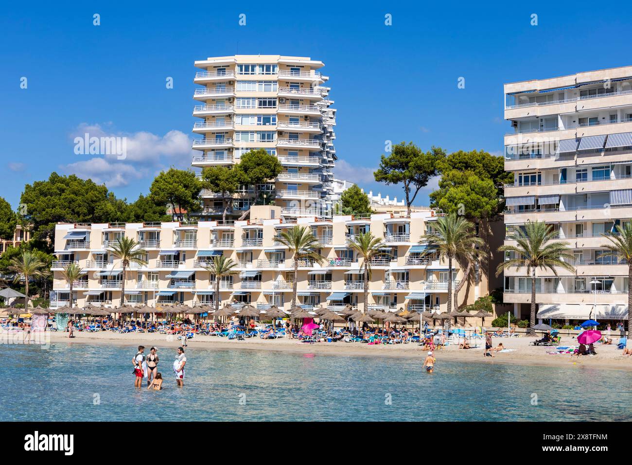 Beach with hotels in Peguera, Paguera, Mallorca, Balearic Islands ...