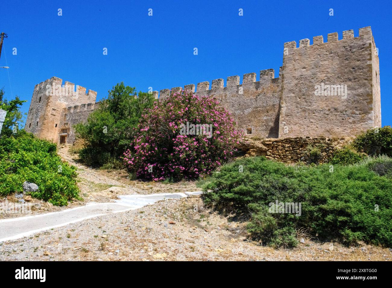 Exterior view with two corner towers walls battlements of Fort Fortezza ...