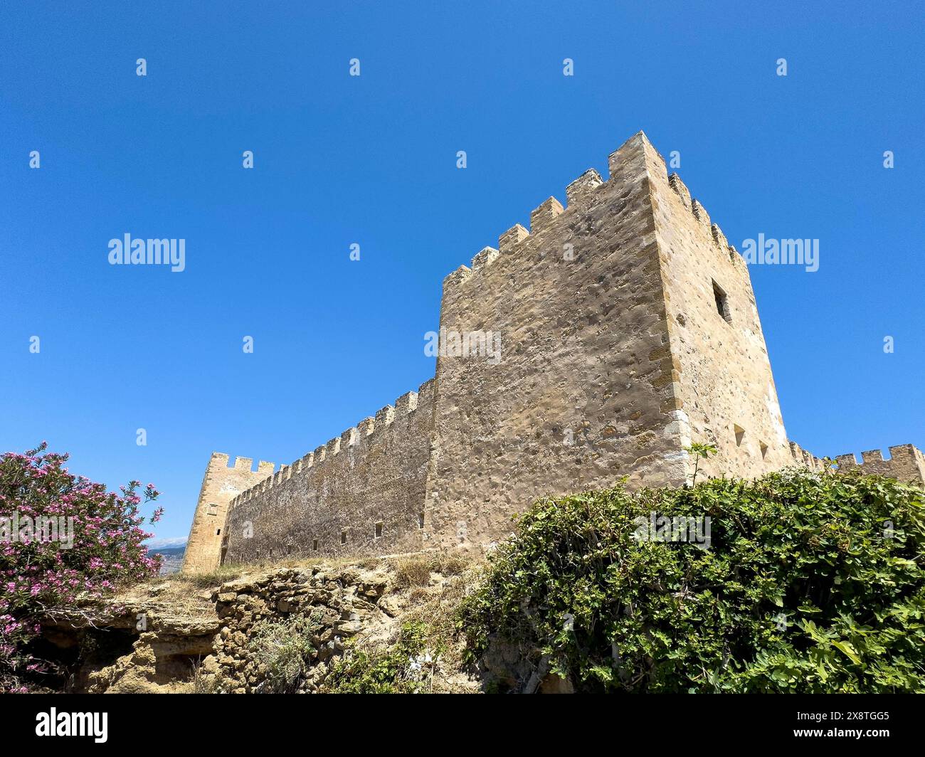 Exterior view with two corner towers walls battlements of Fort Fortezza ...