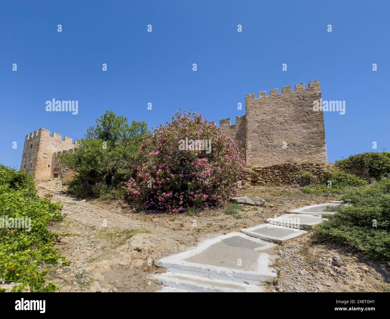 Exterior view with two corner towers walls battlements of Fort Fortezza ...
