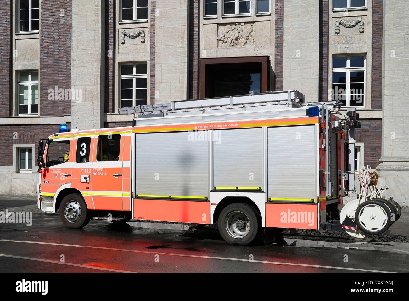 Fire brigade operation in the historic city centre, Duesseldorf ...