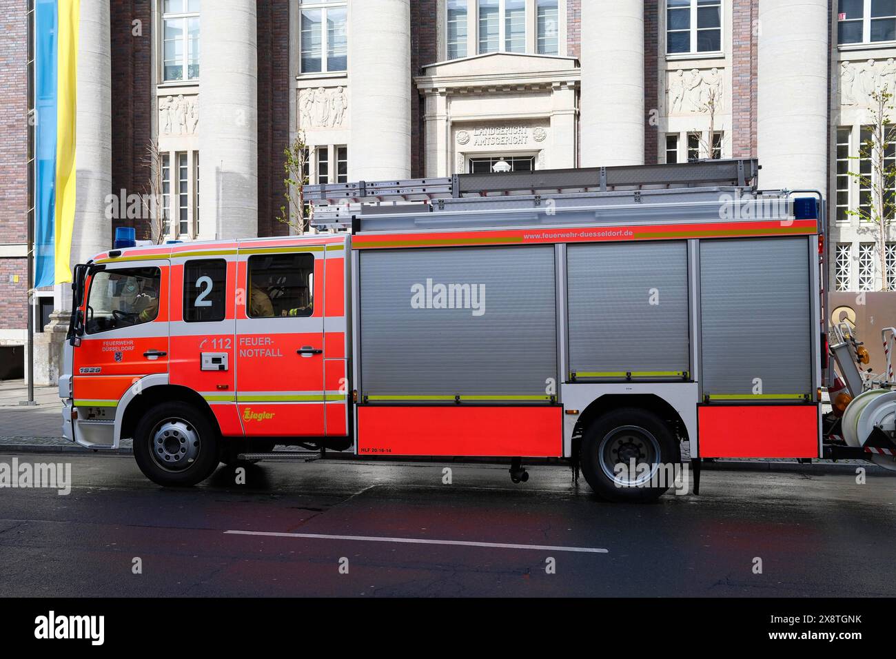 Fire brigade operation in the historic city centre, Duesseldorf ...