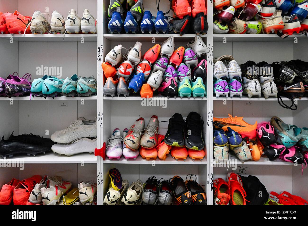 Football coloured football boots Stock Photo - Alamy