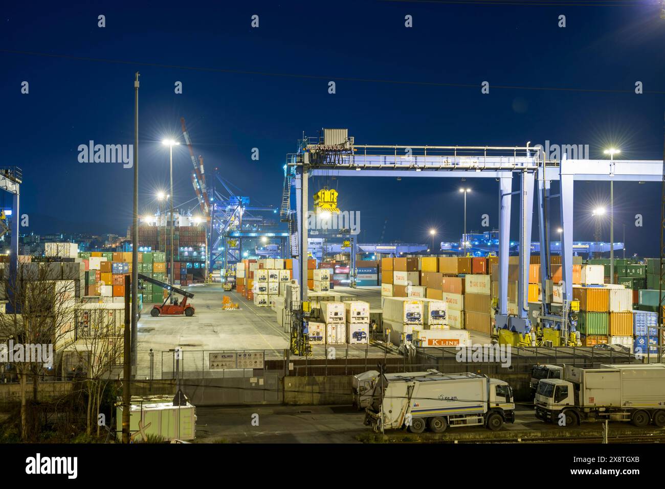 Genoa Port with Container and Crane in Dusk in Liguria, Italy Stock ...