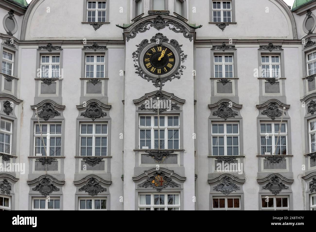 Detail of the historic town hall with Renaissance-style clock on the ...
