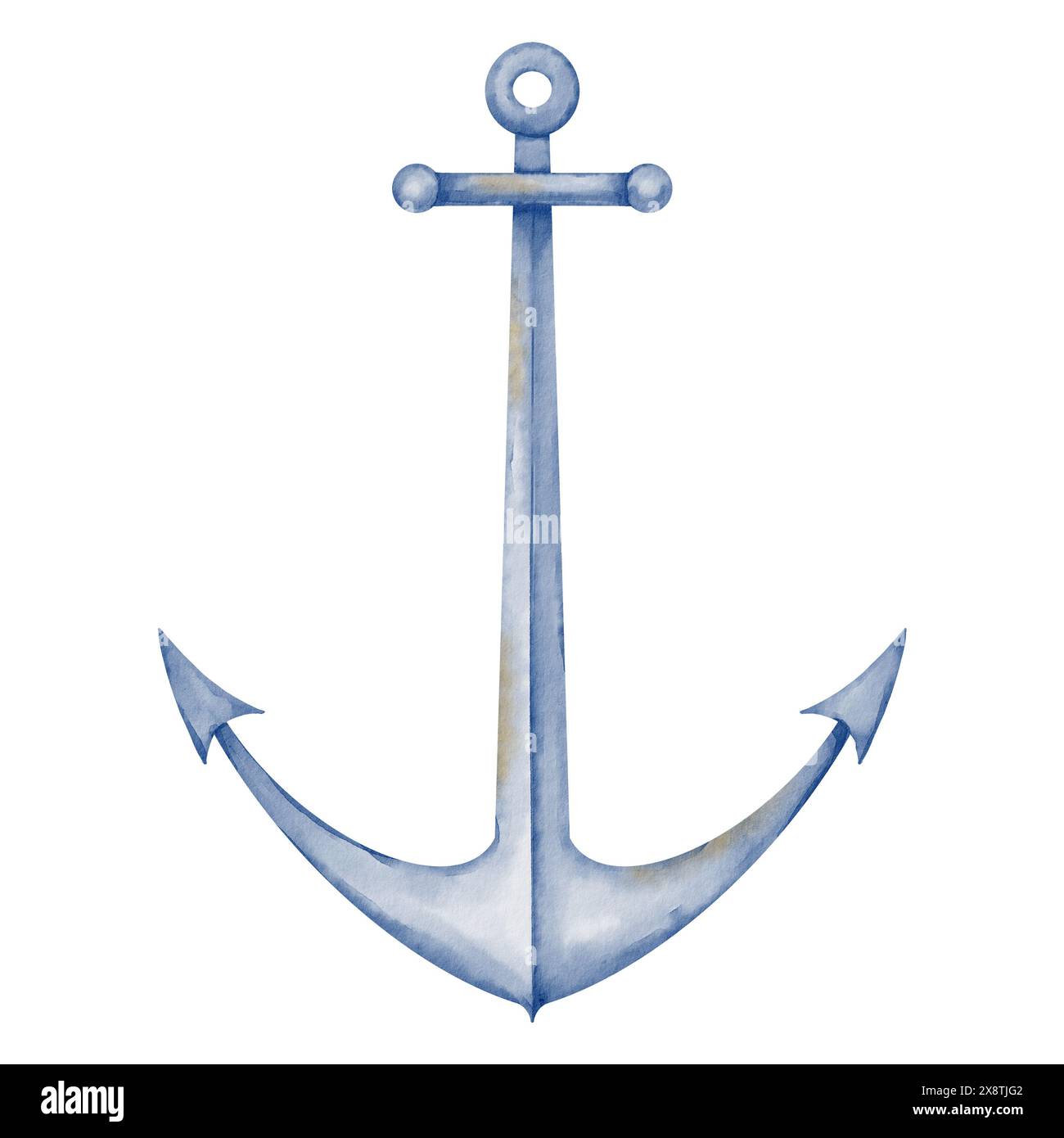 Anchor watercolor illustration in blue and beige pastel colors. Hand ...