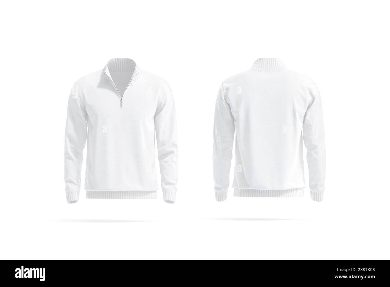 Blank white quarter zip sweater mockup, front and back view, 3d ...