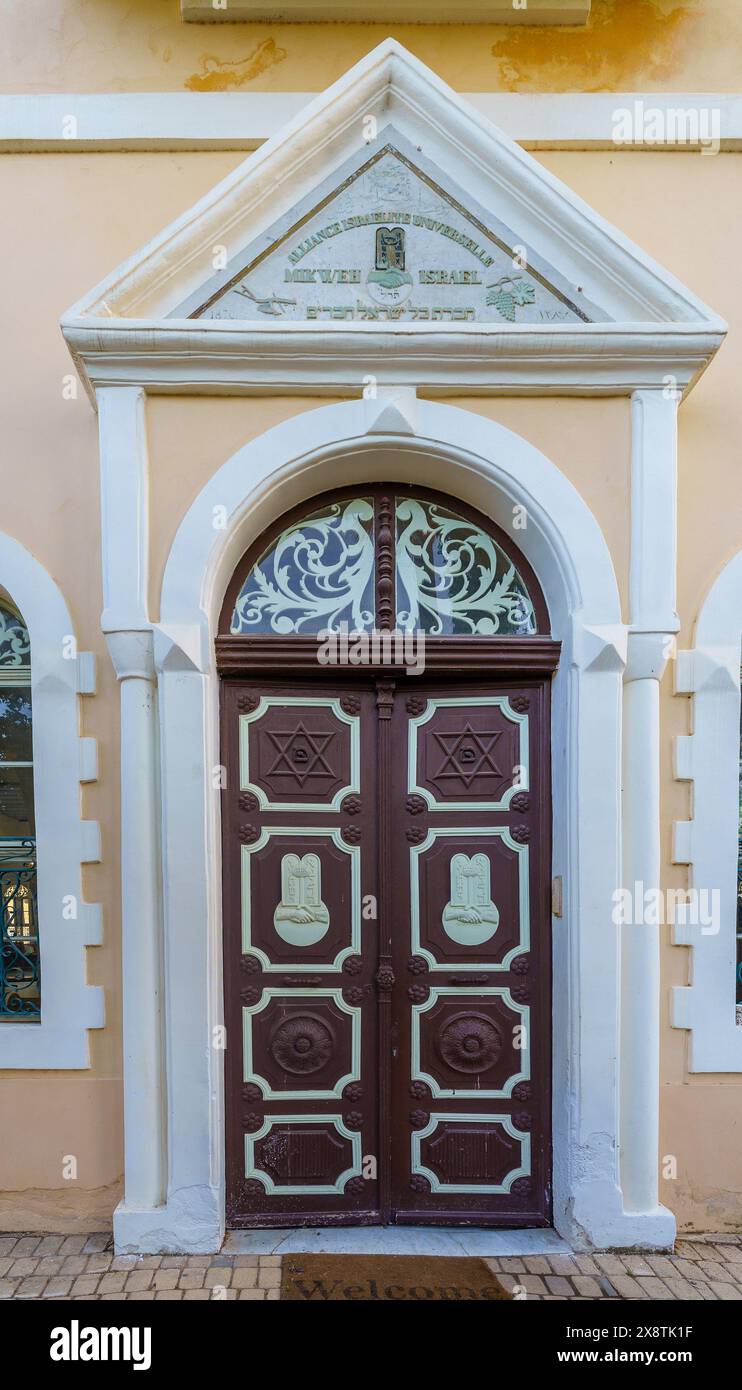 Mikveh Israel, Israel - May 23, 2024: View of the door of the synagogue ...