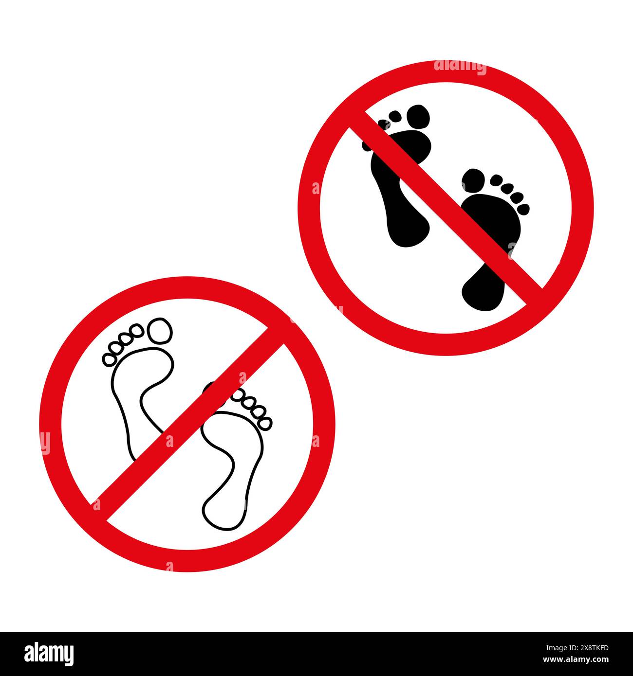 No walking sign icons set. Prohibited footprints with red circle and ...