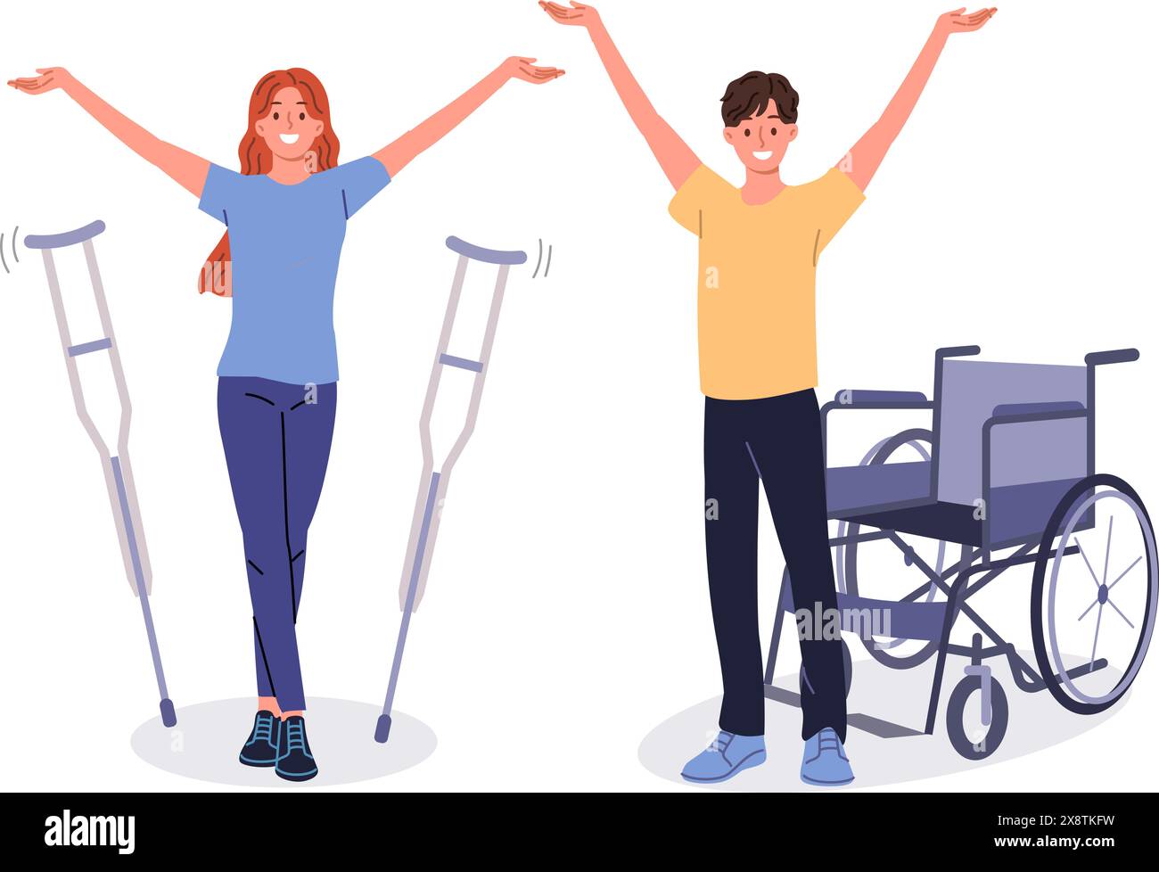 People with disabilities celebrate end of rehabilitation, stand near ...