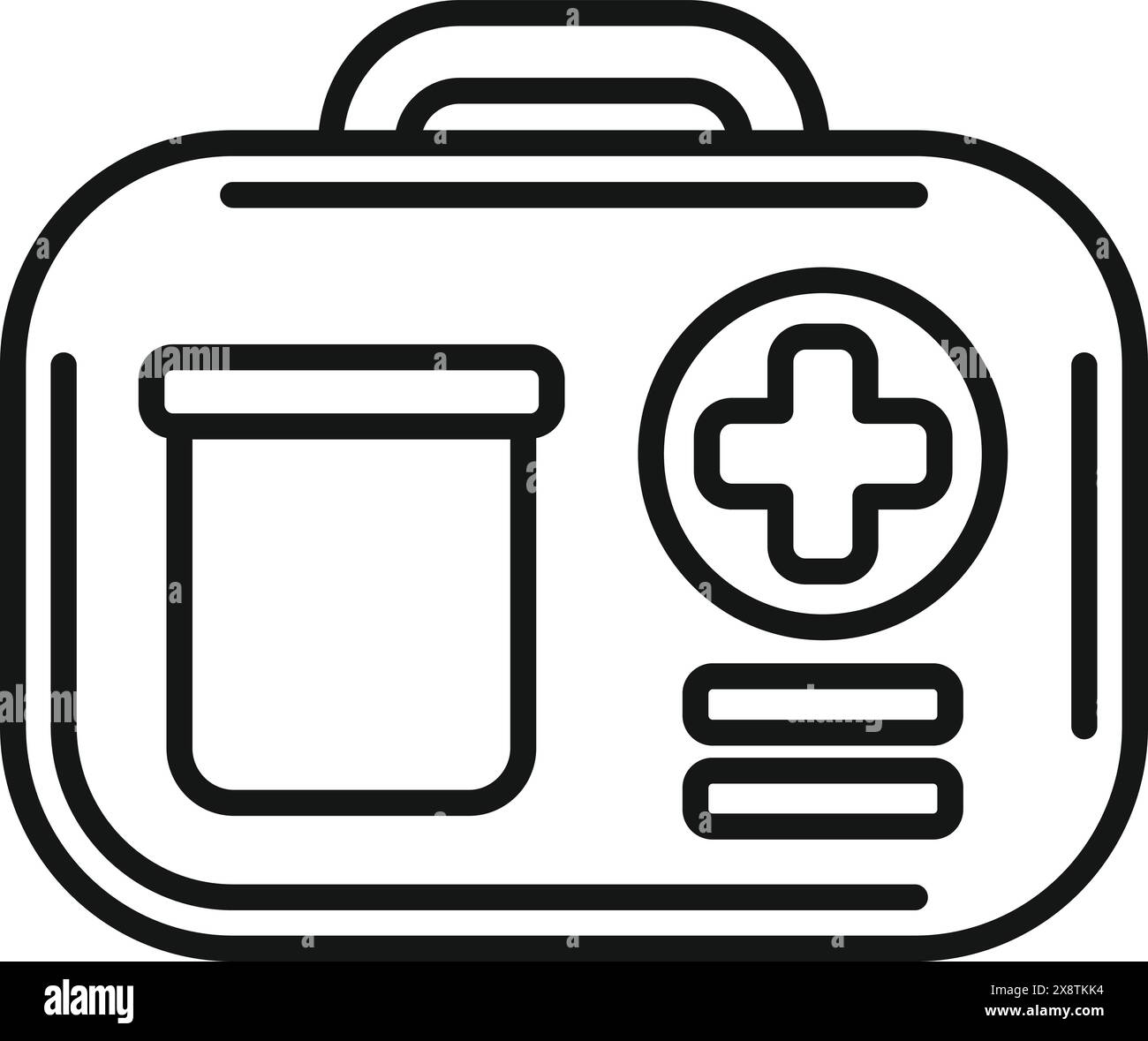 Simplistic black and white outline illustration of a first aid kit ...