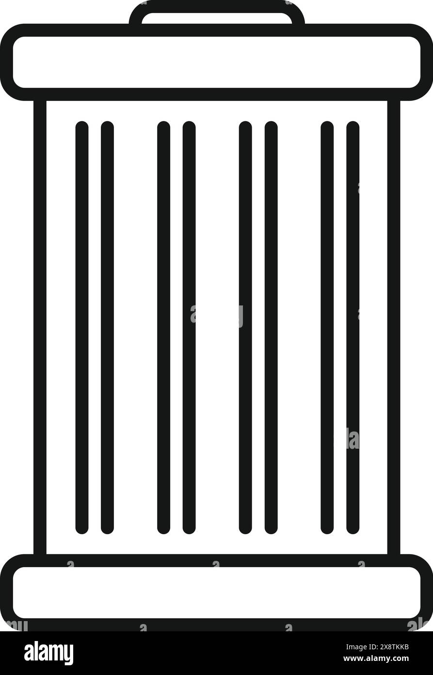 Minimalist line drawing of a standard trash bin, isolated on a white ...