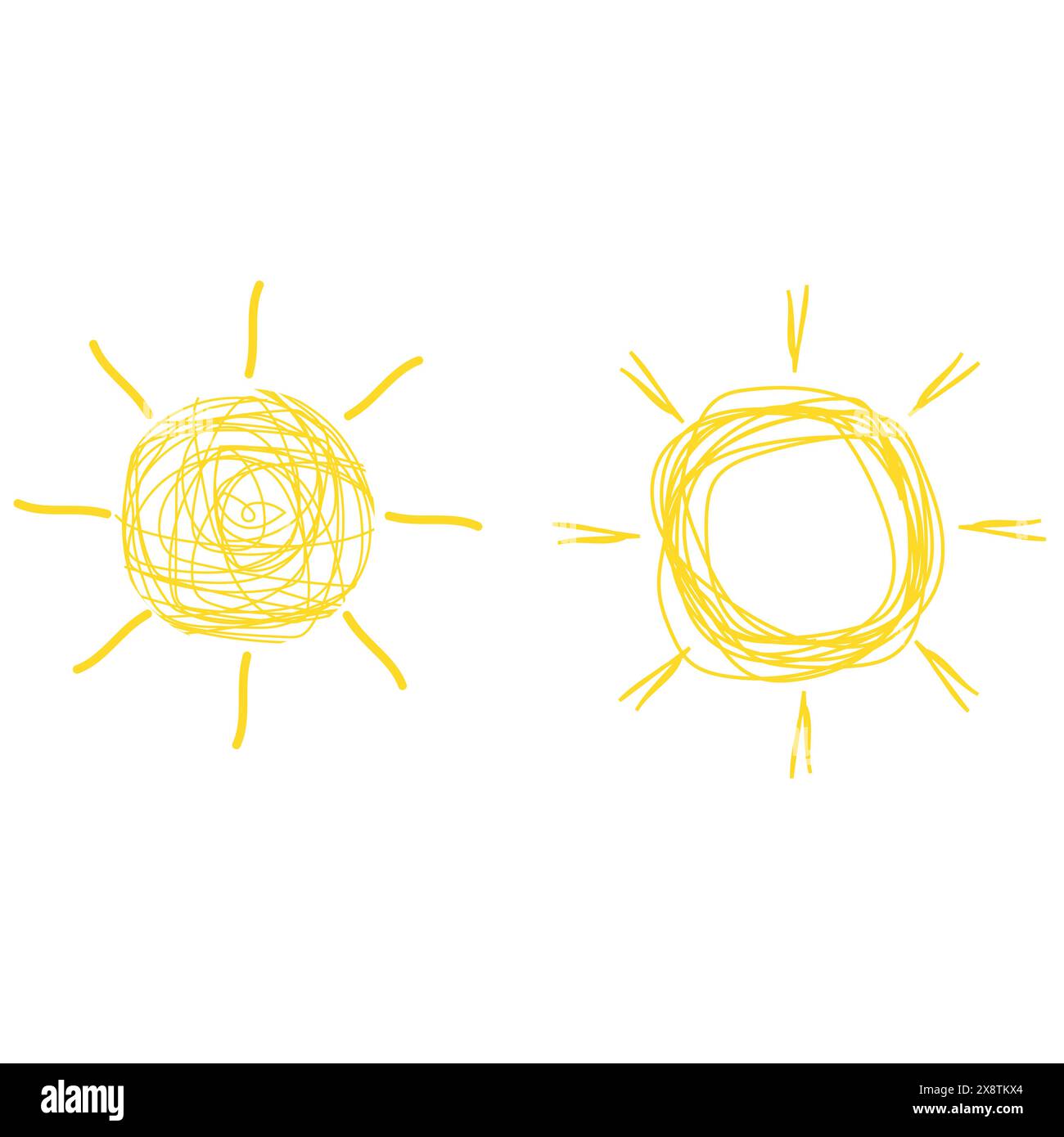 Scribbled suns doodle Vector. Hand drawn sunshine illustration. Bright ...