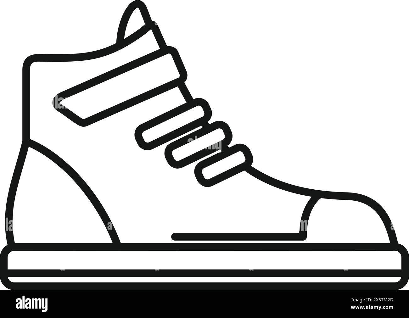 Simple black line drawing of a classic hightop sneaker, isolated on ...