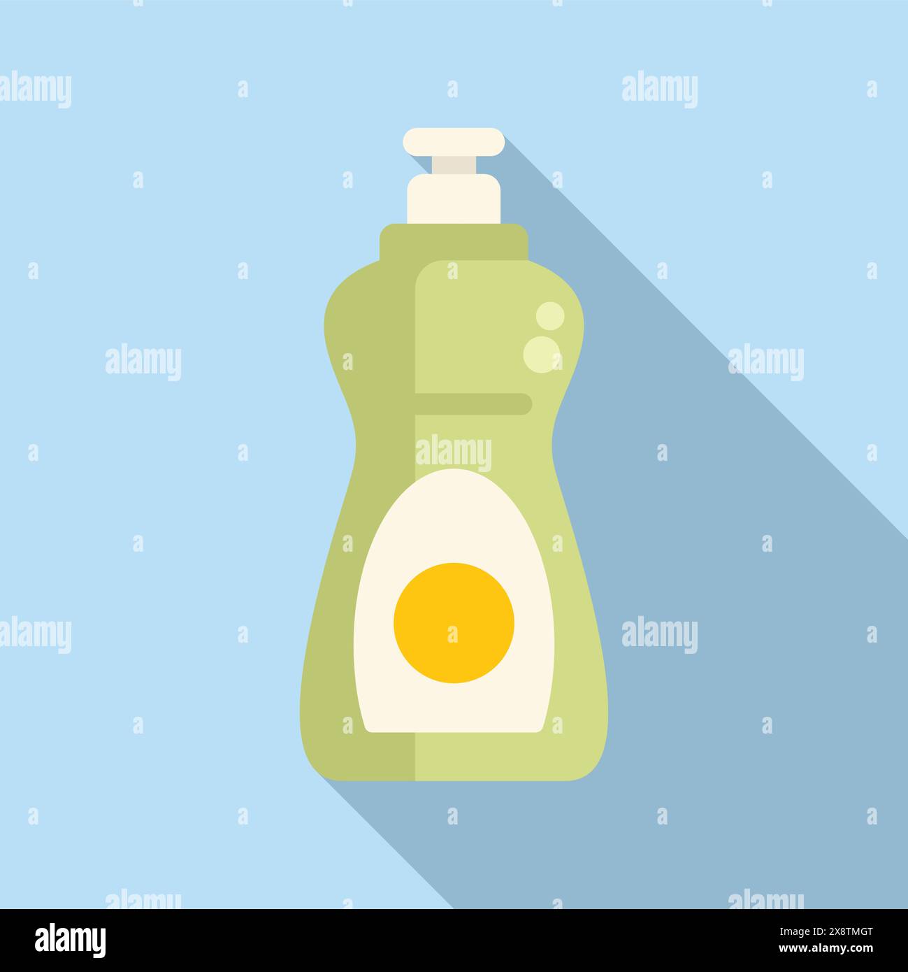 Flat style icon representing a green dish soap dispenser with a drop ...