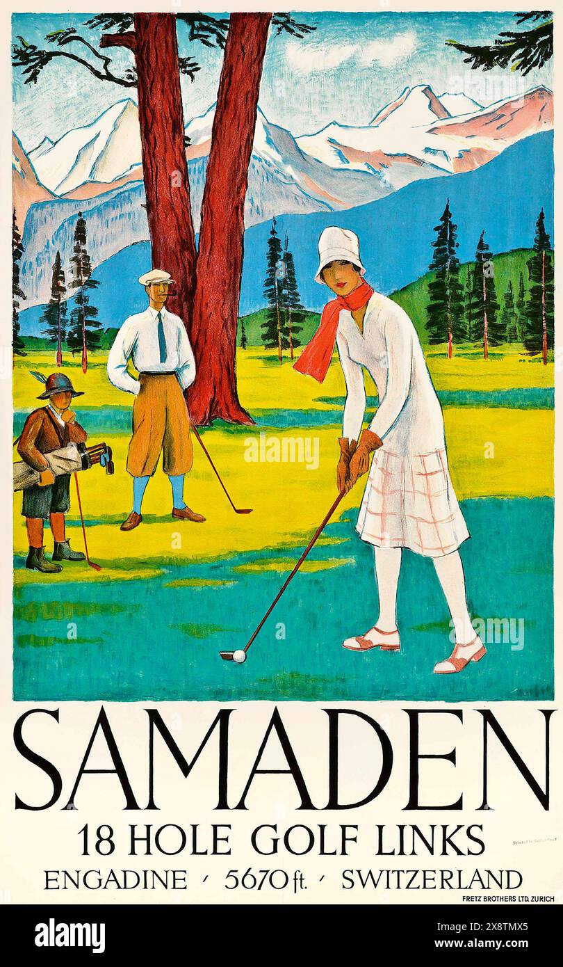 Vintage Sports Travel Poster. Advertising Golfing in Samaden ...