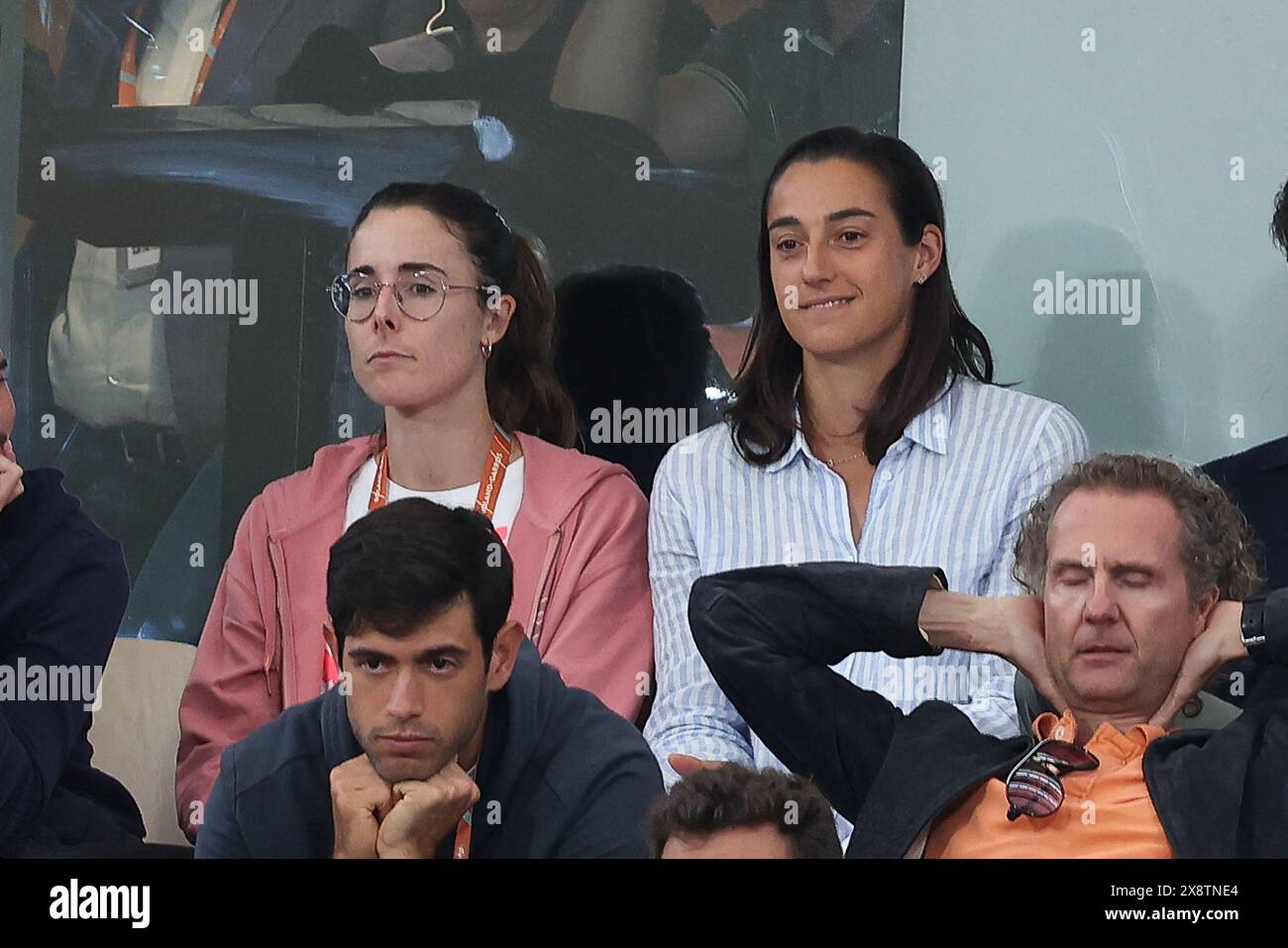 Paris, France. 27th May, 2024. Alize Cornet, Caroline Garcia in stands ...