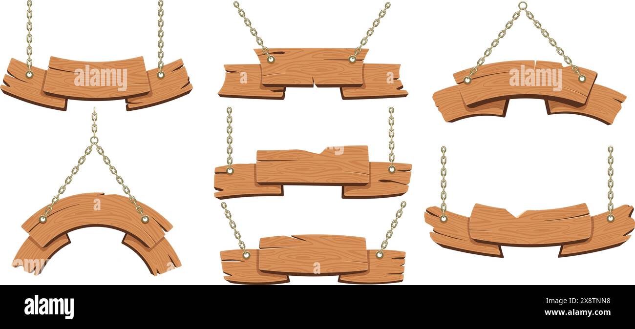 Wooden sign boards on iron chains Stock Vector Image & Art - Alamy