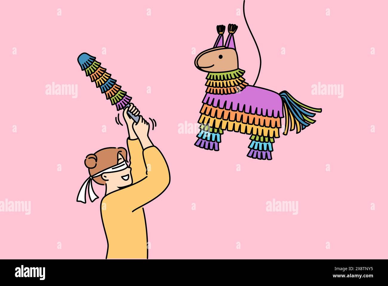 Little girl hits horse-shaped pinata filled with candies and sweets ...