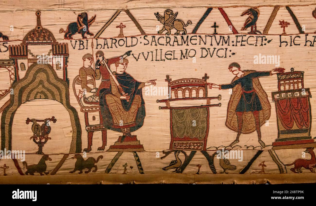 BAYEUX, FRANCE, MAY 14, 2024 : Tapestry of Bayeux, illustrate the ...