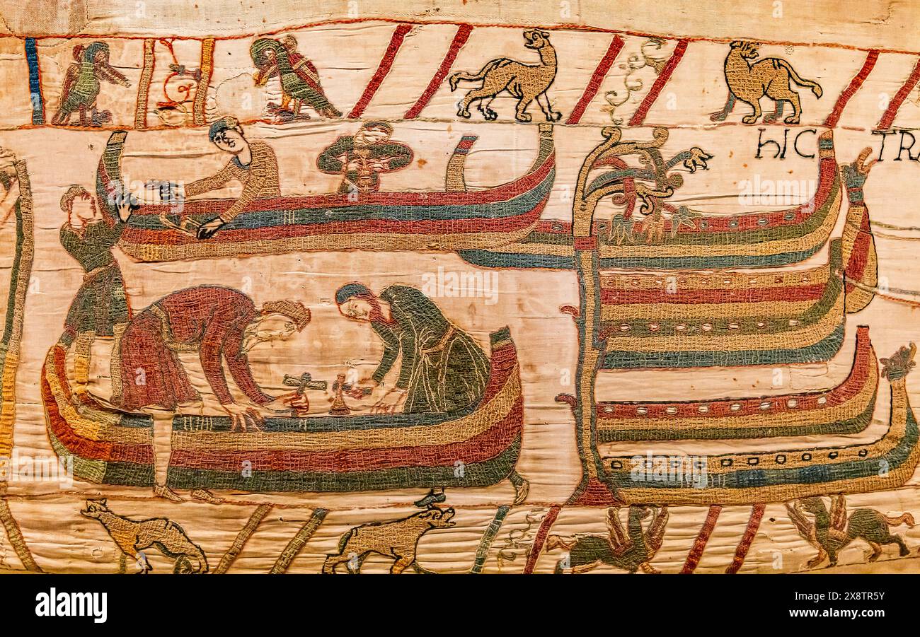 BAYEUX, FRANCE, MAY 14, 2024 : Tapestry of Bayeux, illustrate the ...