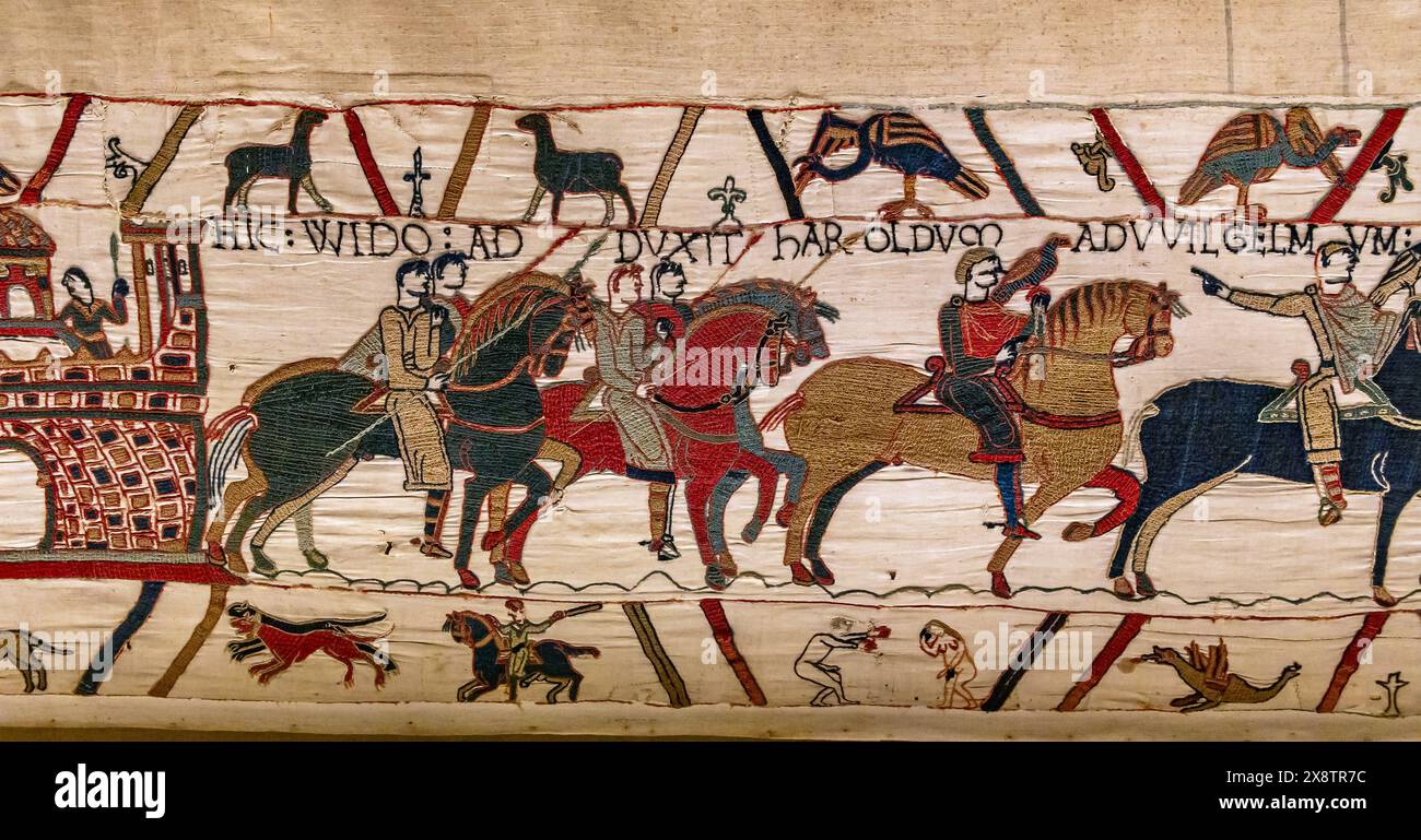 BAYEUX, FRANCE, MAY 14, 2024 : Tapestry of Bayeux, illustrate the ...
