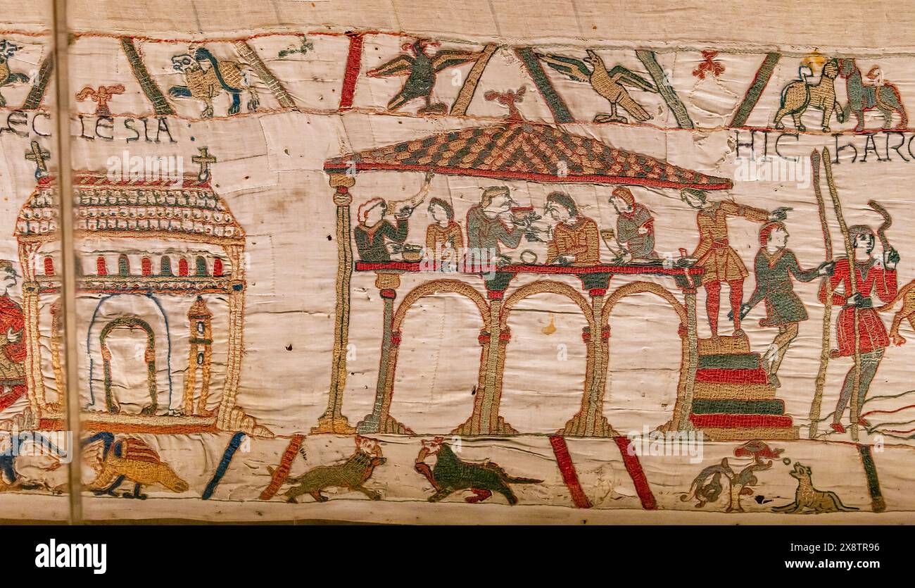 BAYEUX, FRANCE, MAY 14, 2024 : Tapestry of Bayeux, illustrate the ...