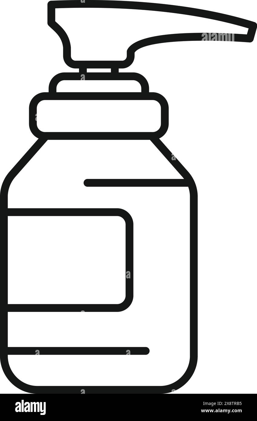 Black and white line drawing of a hand sanitizer pump bottle, suitable ...