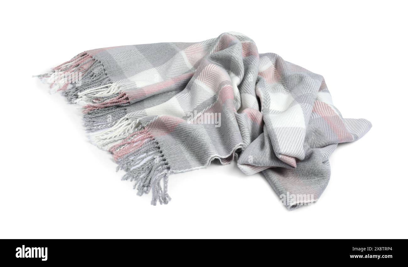 One beautiful checkered scarf on white background Stock Photo - Alamy