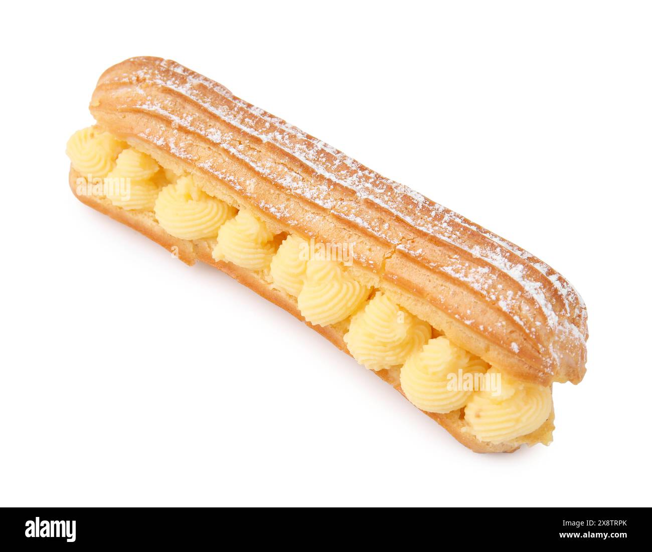 Delicious eclair filled with cream isolated on white Stock Photo - Alamy