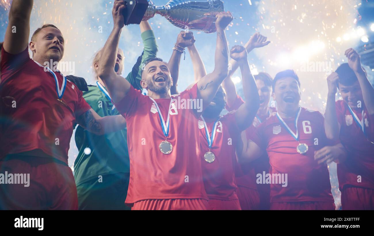 Football Finals Tournament Winning Team Celebrates Victory Cheering and ...