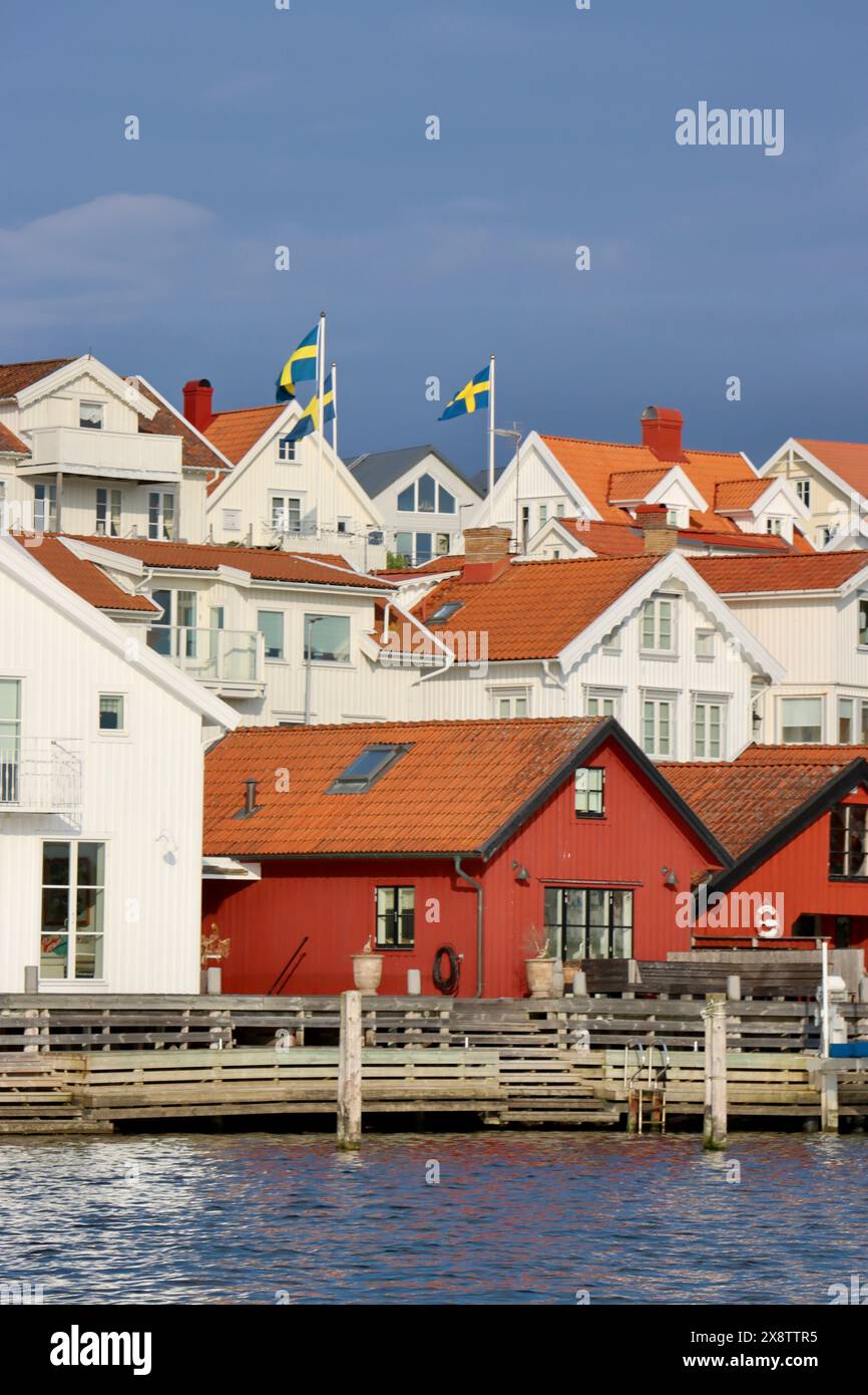Swedish summer destination Fjällbacka village and harbor on western ...